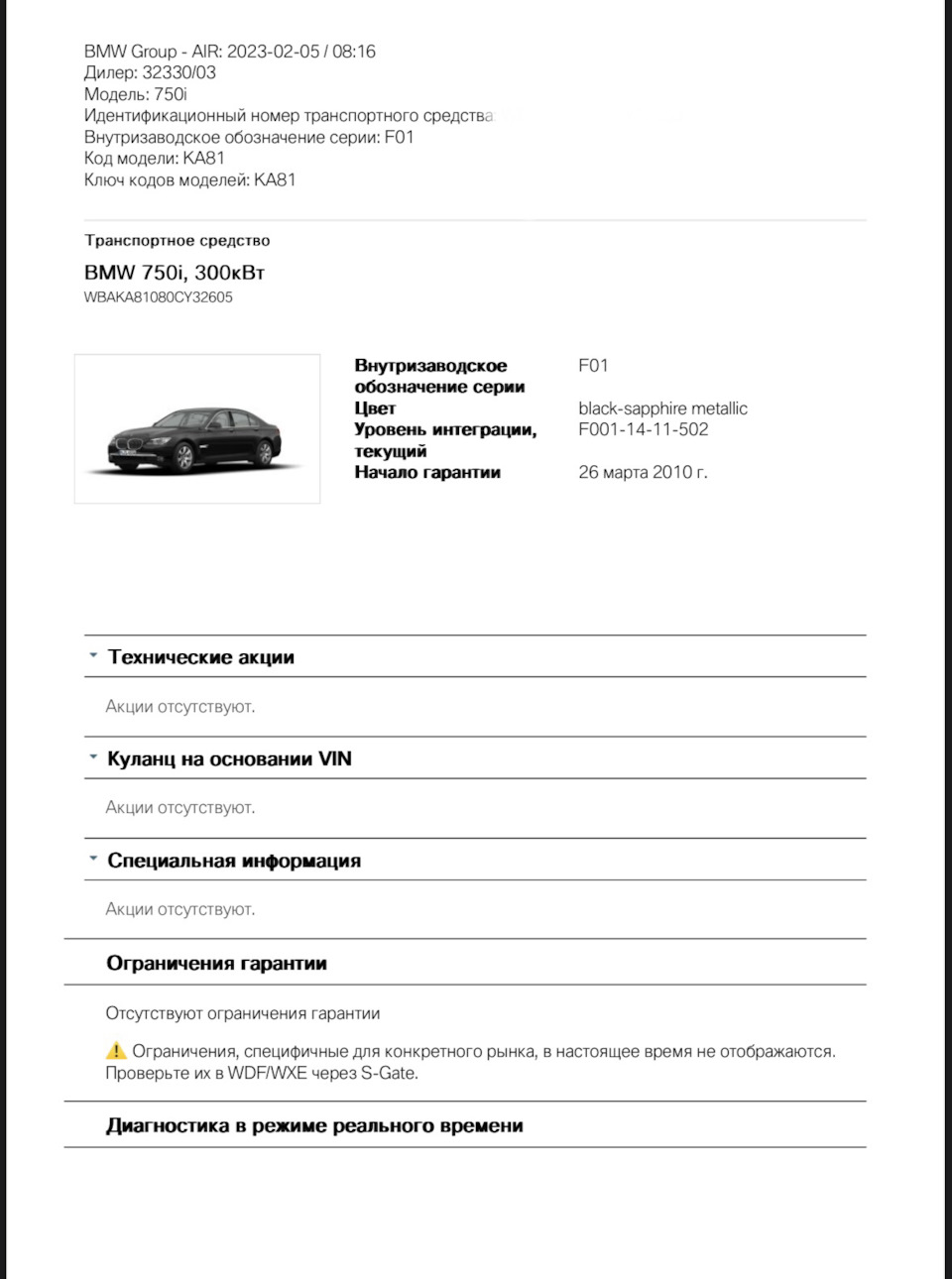 28 Дилерская история BMW — BMW 7 series (F01/02), 4,4 л, 2009 года ...