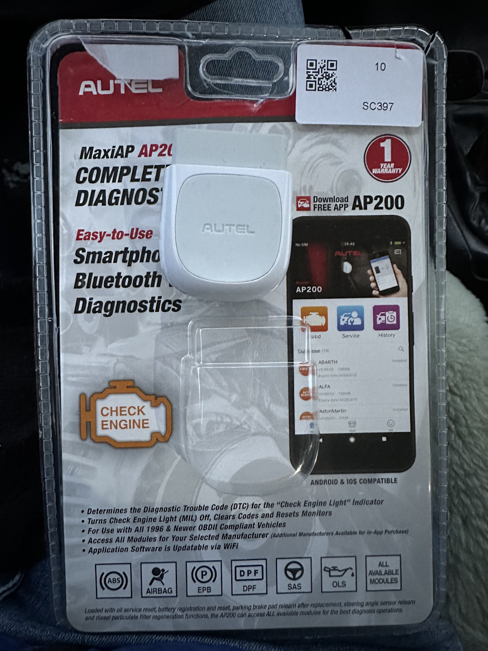 Bluetooth-адаптер для Superb I поколения Autel AP200 — Skoda Superb Mk1, 1,8 л, 2007 года ...