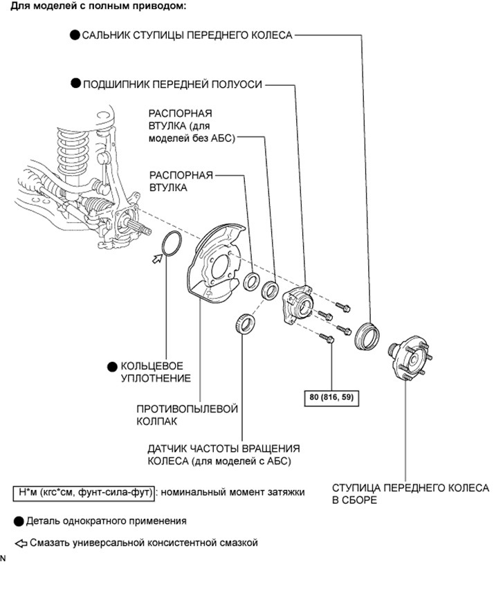 182000: подшипник правой передней ступицы — Toyota Hilux (7G), 2,5 л ...