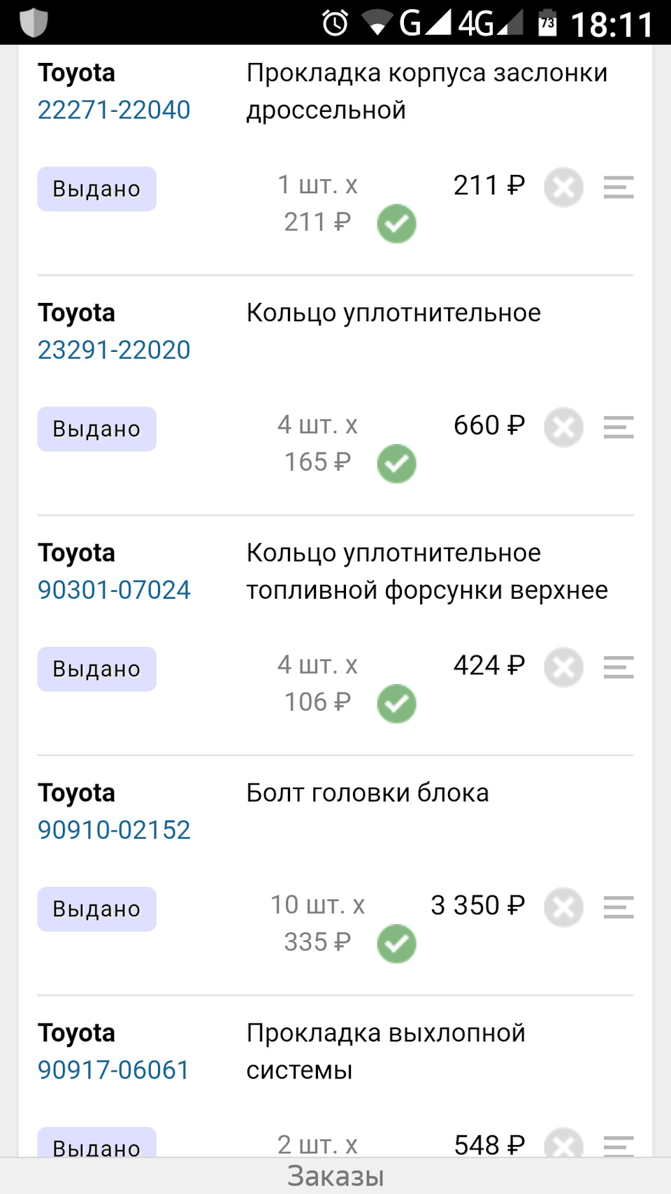 Не полный список запчастей — Toyota Avensis I, 1,8 л, 2002 года ...