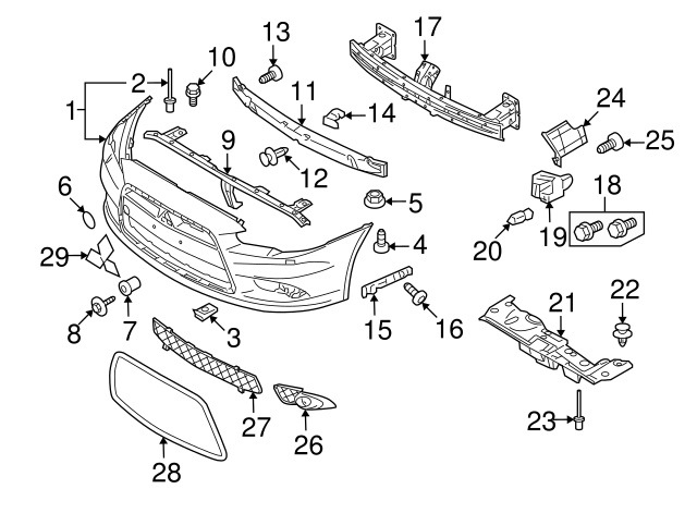 6400B397 РЕШЁТКА БАМПЕРА ЦЕНТРАЛЬНАЯ ЧЕРНАЯ LANCER X 10- Mitsubishi ...