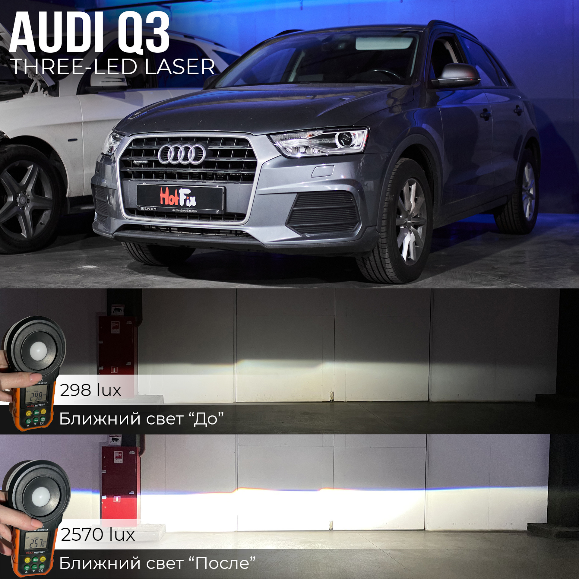 Audi Q3 — Светодиодные би-модули Three-led Laser — HotFix на DRIVE2