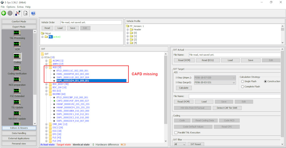 E-Sys, ошибка "Failed to get CAFs for SWE" при кодировании — DRIVE2