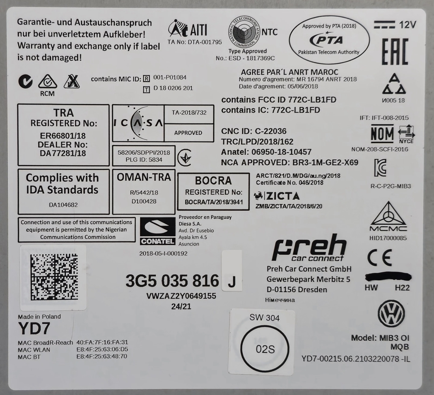 Активация полных наборов FEC/SWAP (навигации, carplay, голосового ...