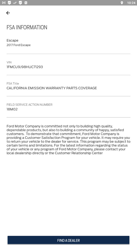 Отзывная Ford FSA 18M02 — Ford Escape (3G), 2 л, 2017 года | визит на ...