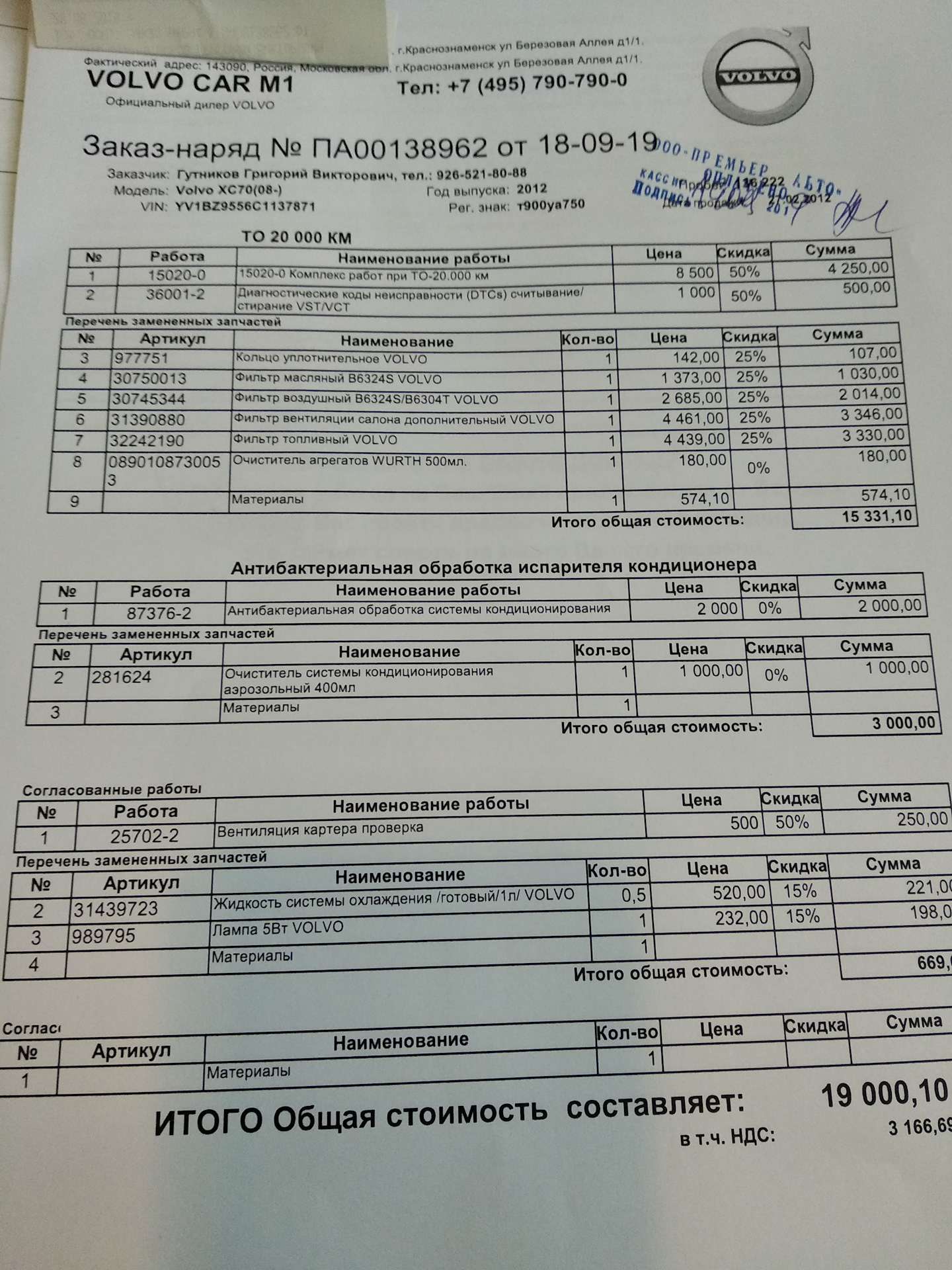 ТО-140000 — Volvo XC70 III, 3,2 л, 2012 года | техосмотр | DRIVE2