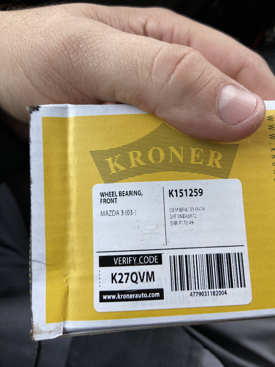 K151259 Подшипник ступицы передней Mazda 3/5/6 KRONER | Запчасти на DRIVE2