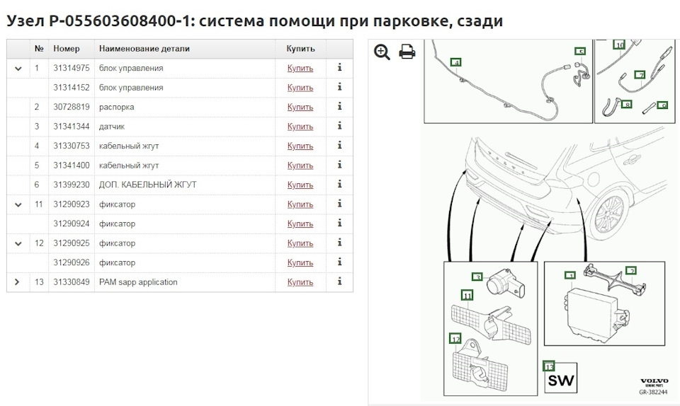 31341344 Датчик парковки Volvo | Запчасти на DRIVE2