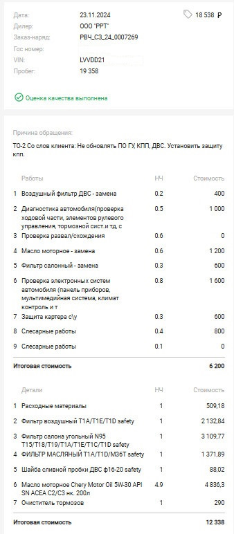 ТО2 _ На память себе и в копилку следующему владельцу — Chery Tiggo 7 ...