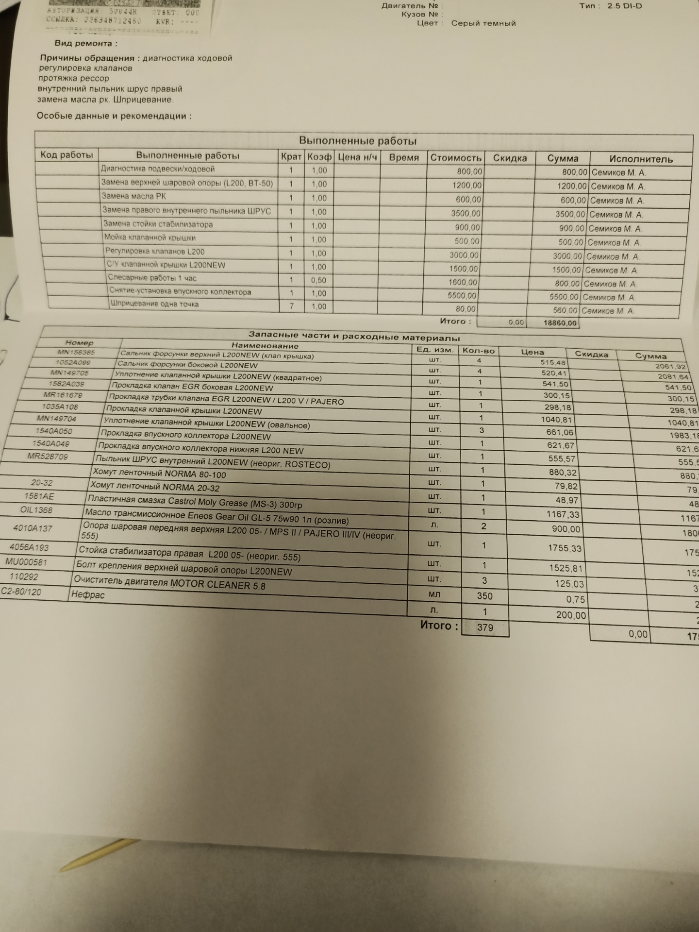 Осмотр — Mitsubishi L200 (4G), 2,5 л, 2012 года | визит на сервис | DRIVE2