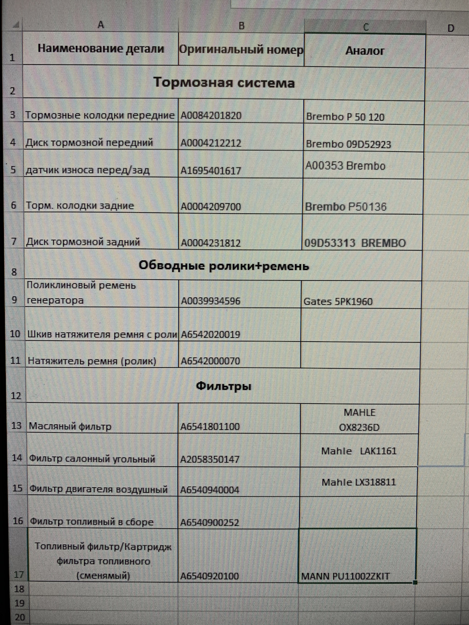 Оригинальные номера расходников — Mercedes-Benz E-class All-Terrain, 1 ...
