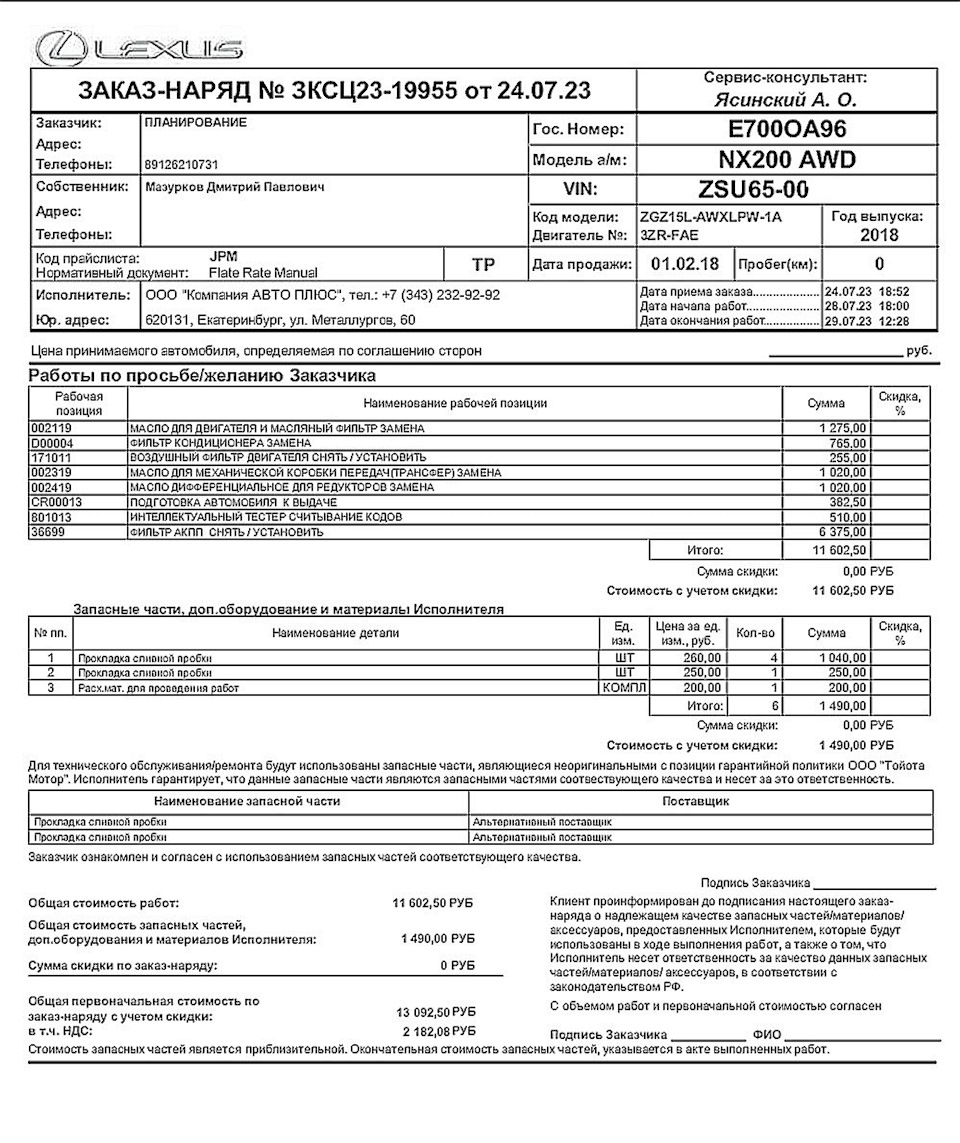 Замена масел. — Toyota Harrier (3G), 2 л, 2018 года | плановое ТО | DRIVE2