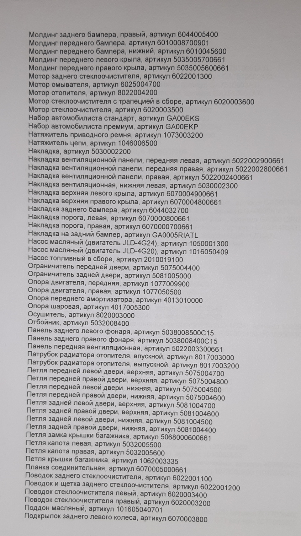 Артикулы (каталожные номера) запчастей Geely Atlas. — Geely Atlas (1G ...