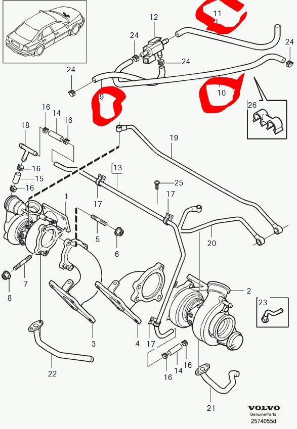 Вакуумные шланги турбонаддува — Volvo S80 (1G), 2,8 л, 2000 года ...