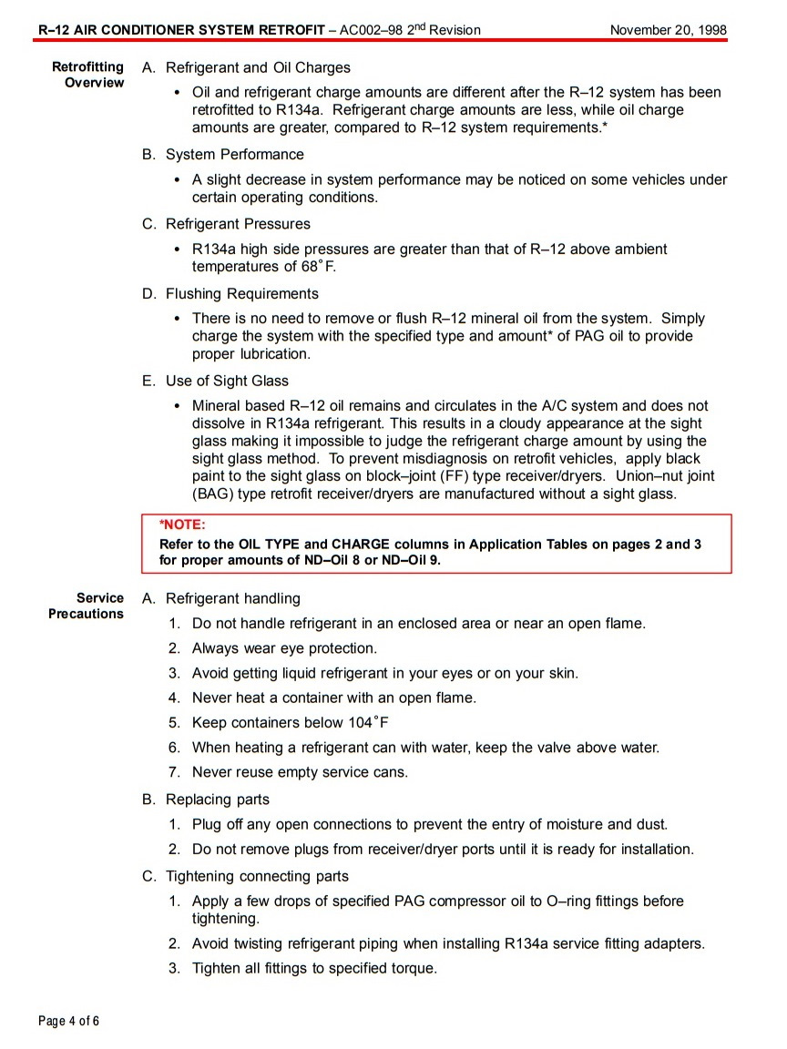 Переход с R-12 на R134a. Часть 1. Technical Service Bulletin № AC002–98 ...