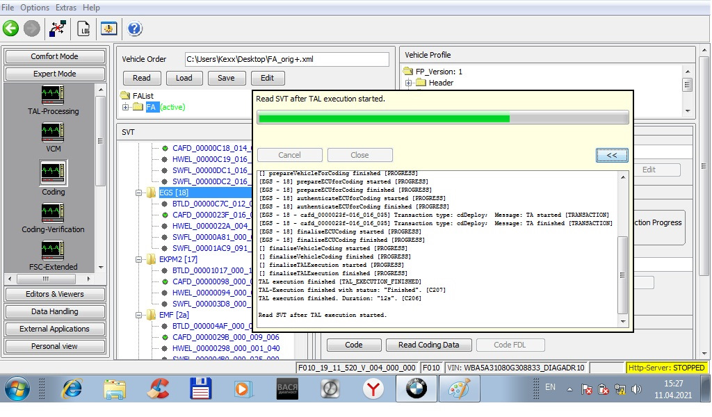 ENet. Rheingold. E-Sys. BMW AICoder. — BMW 5 series (F10), 2 л, 2016 ...