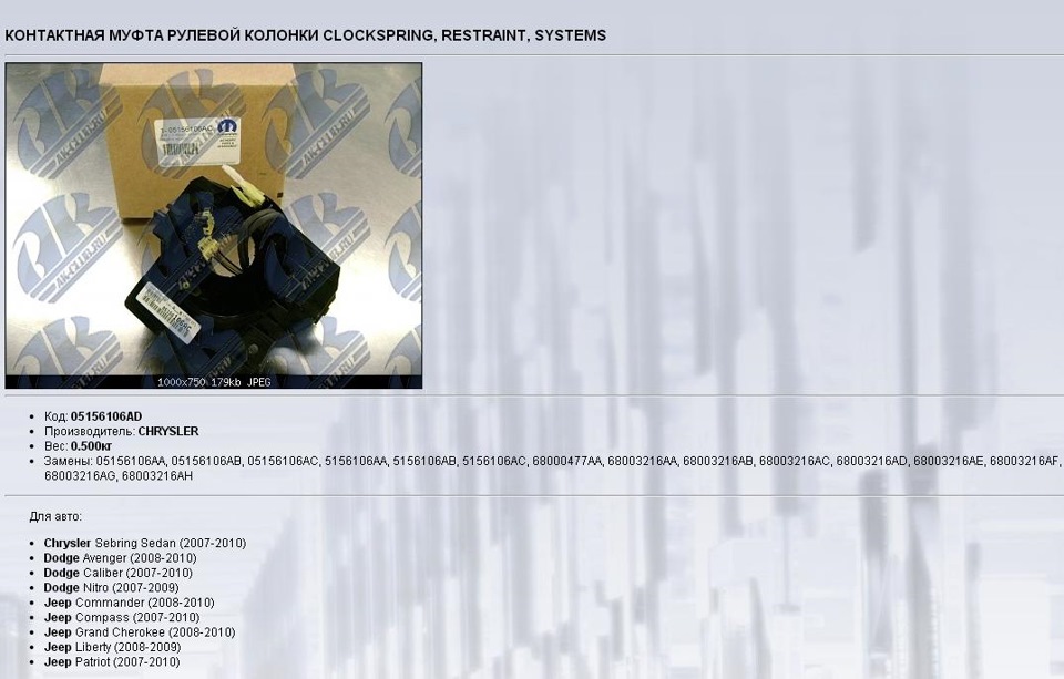 68003216AC Шлейфлента Chrysler | Запчасти на DRIVE2