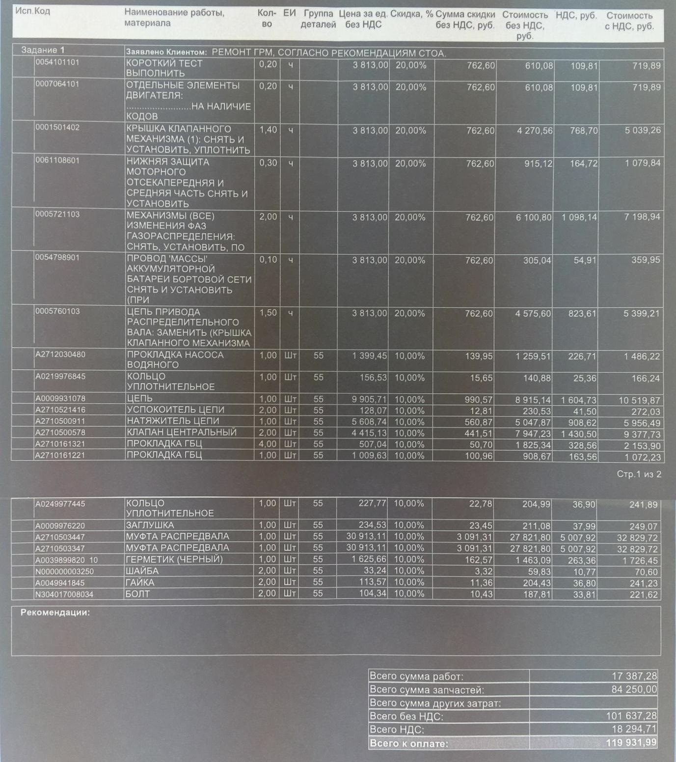 Ремонт ГРМ (М271) через официала: бюджет и номера запчастей — Mercedes ...