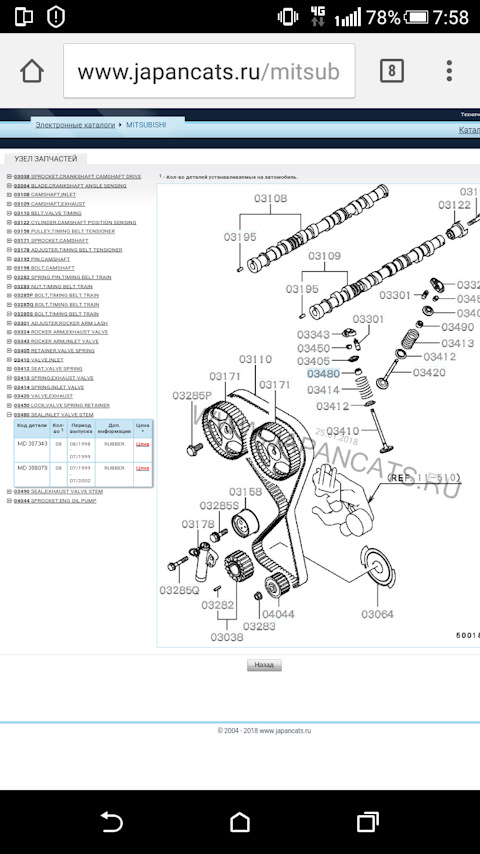 MD306079 САЛЬНИК ШТОКА ВПУСКНОГО КЛАПАНА Mitsubishi | Запчасти на DRIVE2