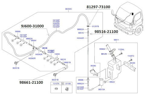 9851621100 Штутцер соединительный стеклоомывателя KIA HYUNDAI ...