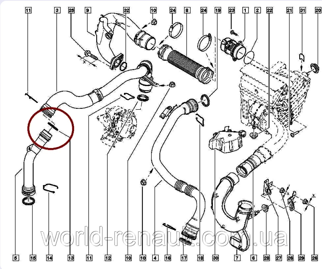 Патрубок интеркулера, уплотнительные кольца — Renault Megane III, 1,5 л ...