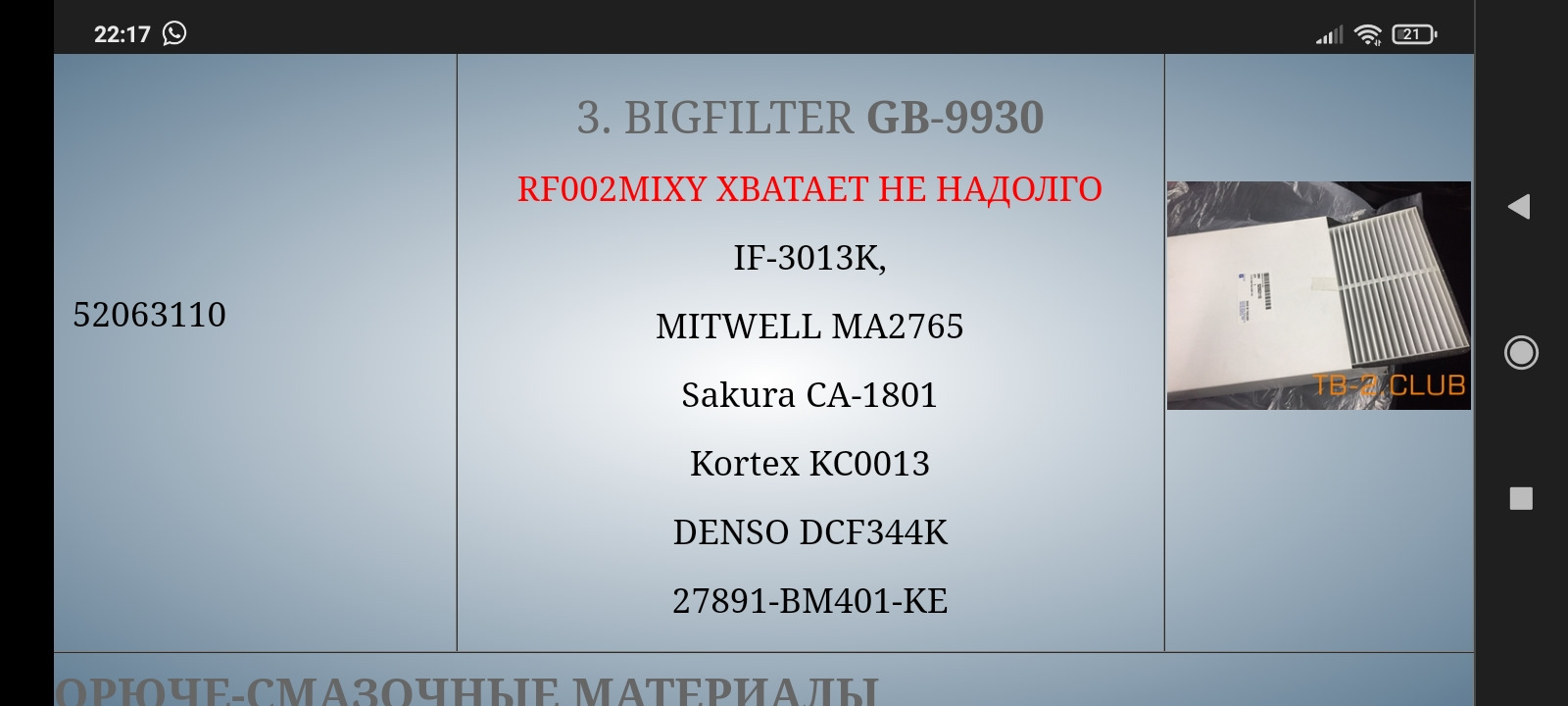 Фильтра — Chevrolet TrailBlazer (2G), 2,8 л, 2012 года | расходники ...