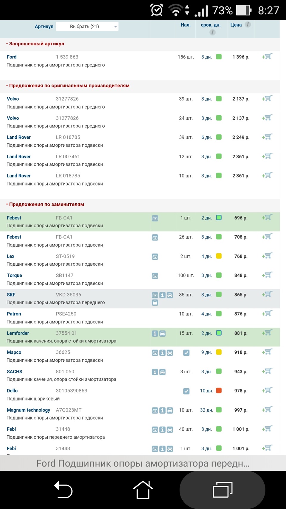 LR018785 Подшипник стойки передней подвески Jaguar Land Rover ...