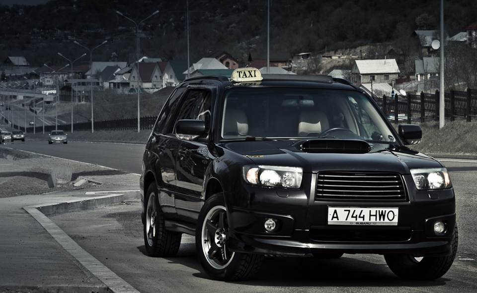 Taxi на фоне "заилийской сакуры" — Subaru Forester (SG), 2,5 л, 2005 ...