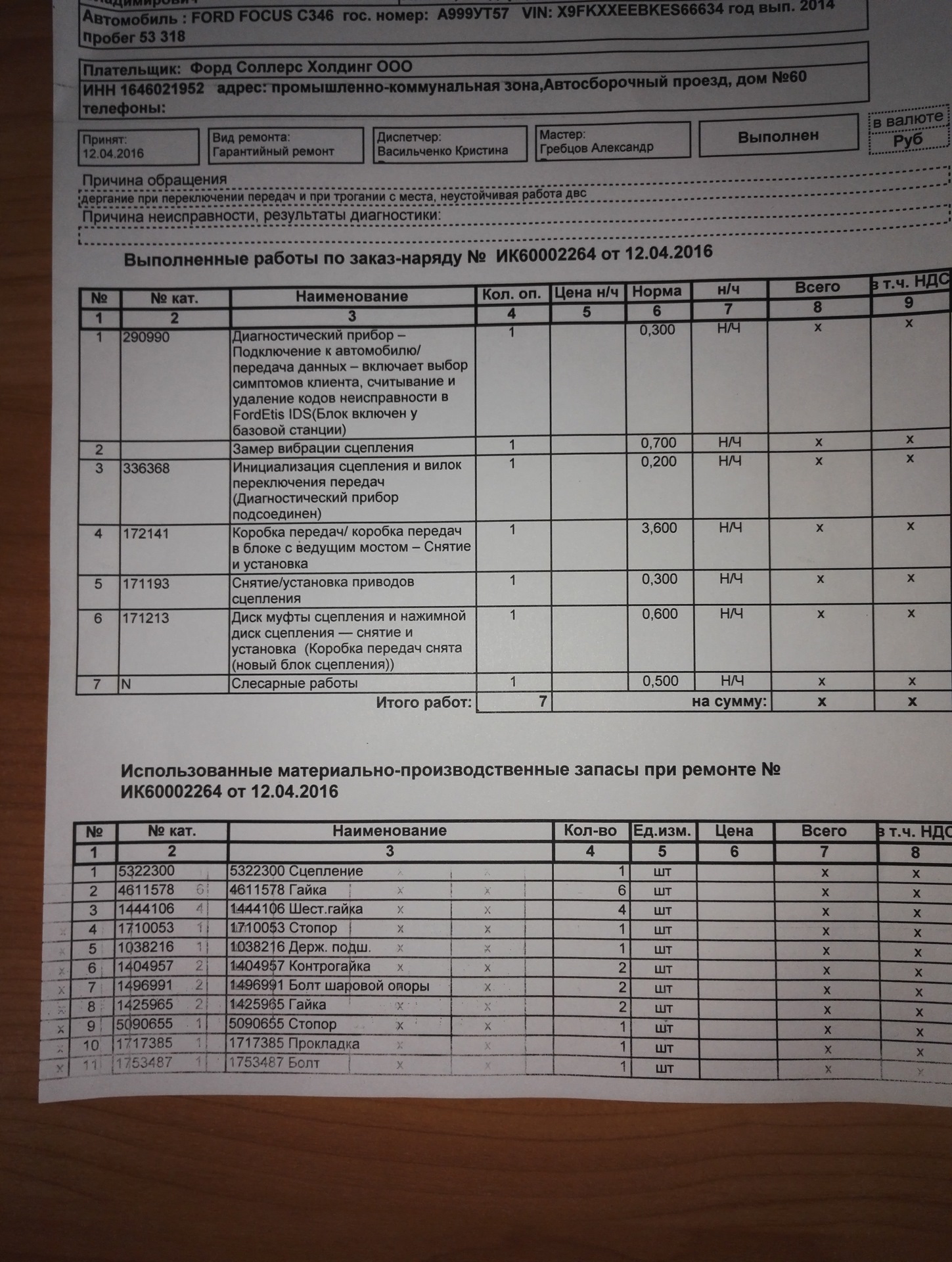Замена сцепления по гарантии. — Ford Focus Hatchback III, 2 л, 2014 ...