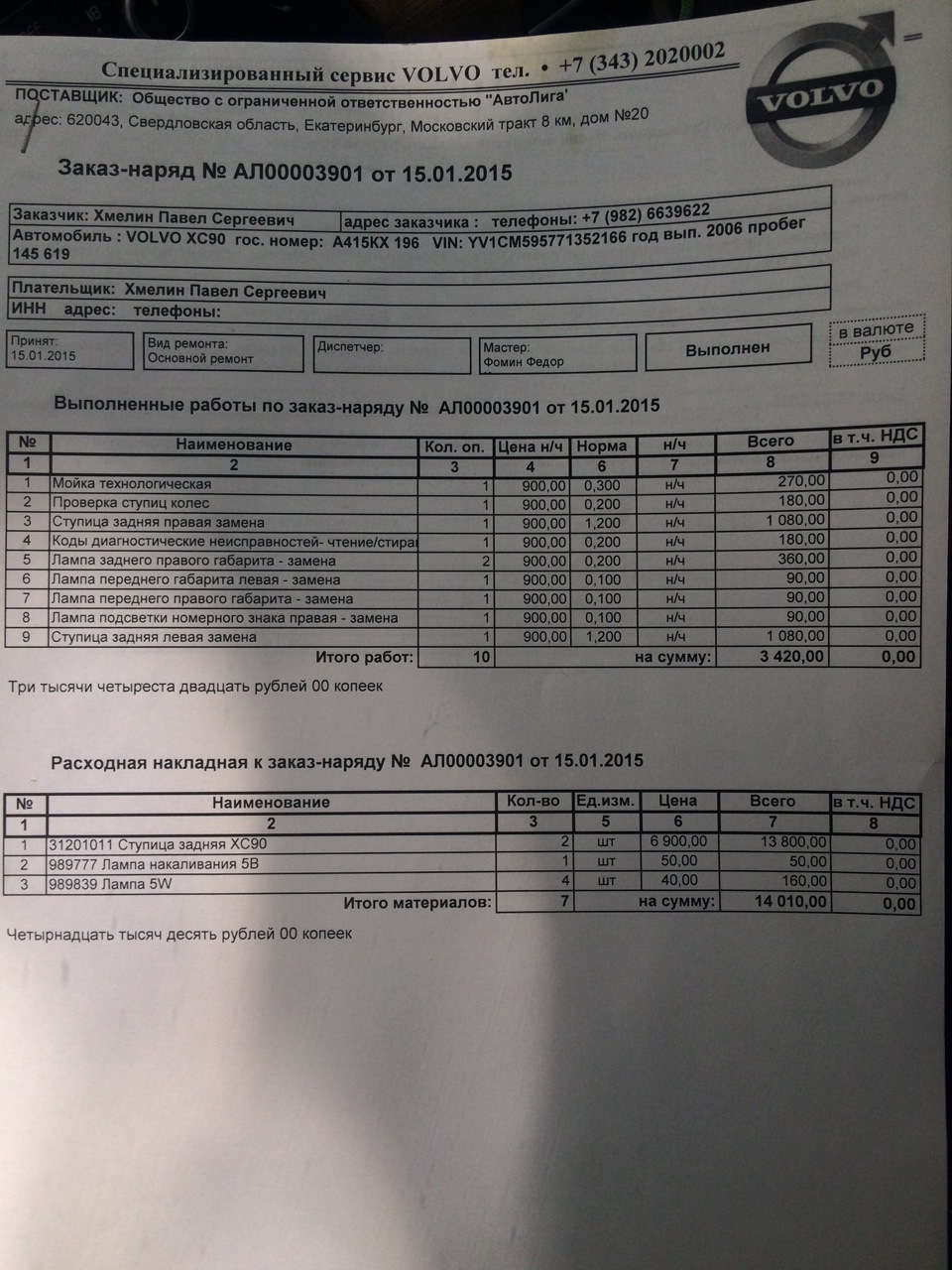 Задние ступицы — Volvo XC90 (1G), 2,5 л, 2006 года | визит на сервис ...