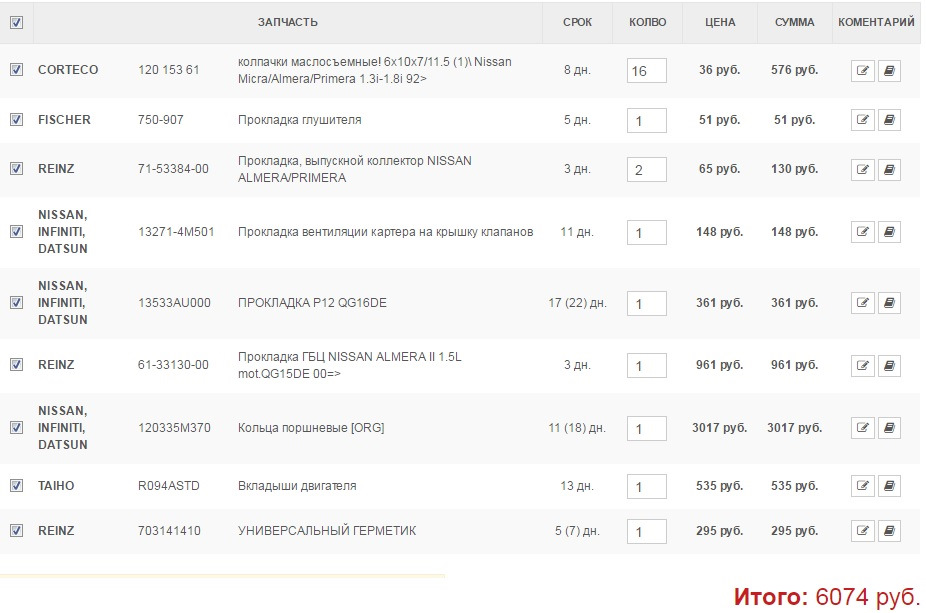 13533AU000 Прокладка NISSAN INFINITI | Запчасти на DRIVE2