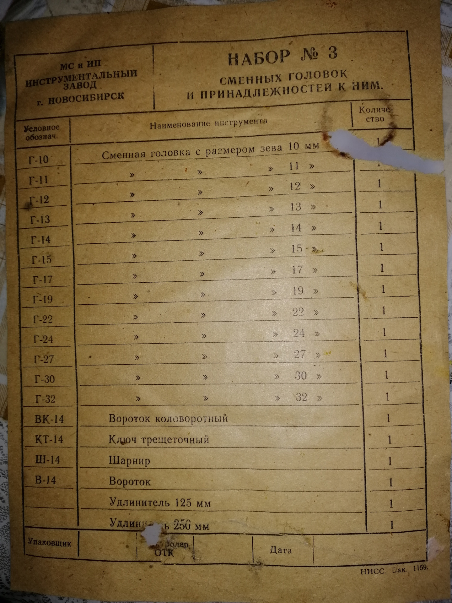 Новосибирский набор инструмента — Москвич 2141, 1,5 л, 1990 года ...