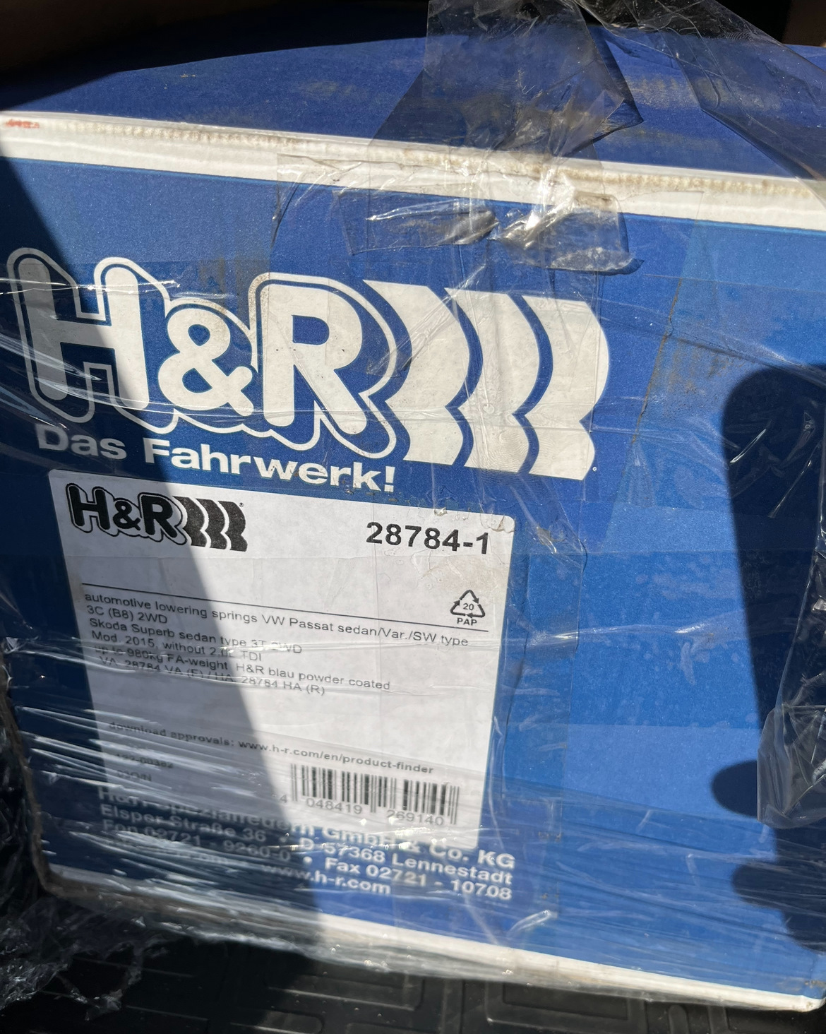 H&R springs 28784-1 -35 ПРОДАЖА — Volkswagen Passat Variant (B8), 1,6 л ...