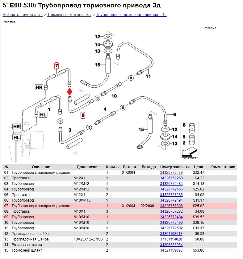 Трубопровод тормозного привода Зд (часть 2) — BMW 5 series (E60), 3 л ...