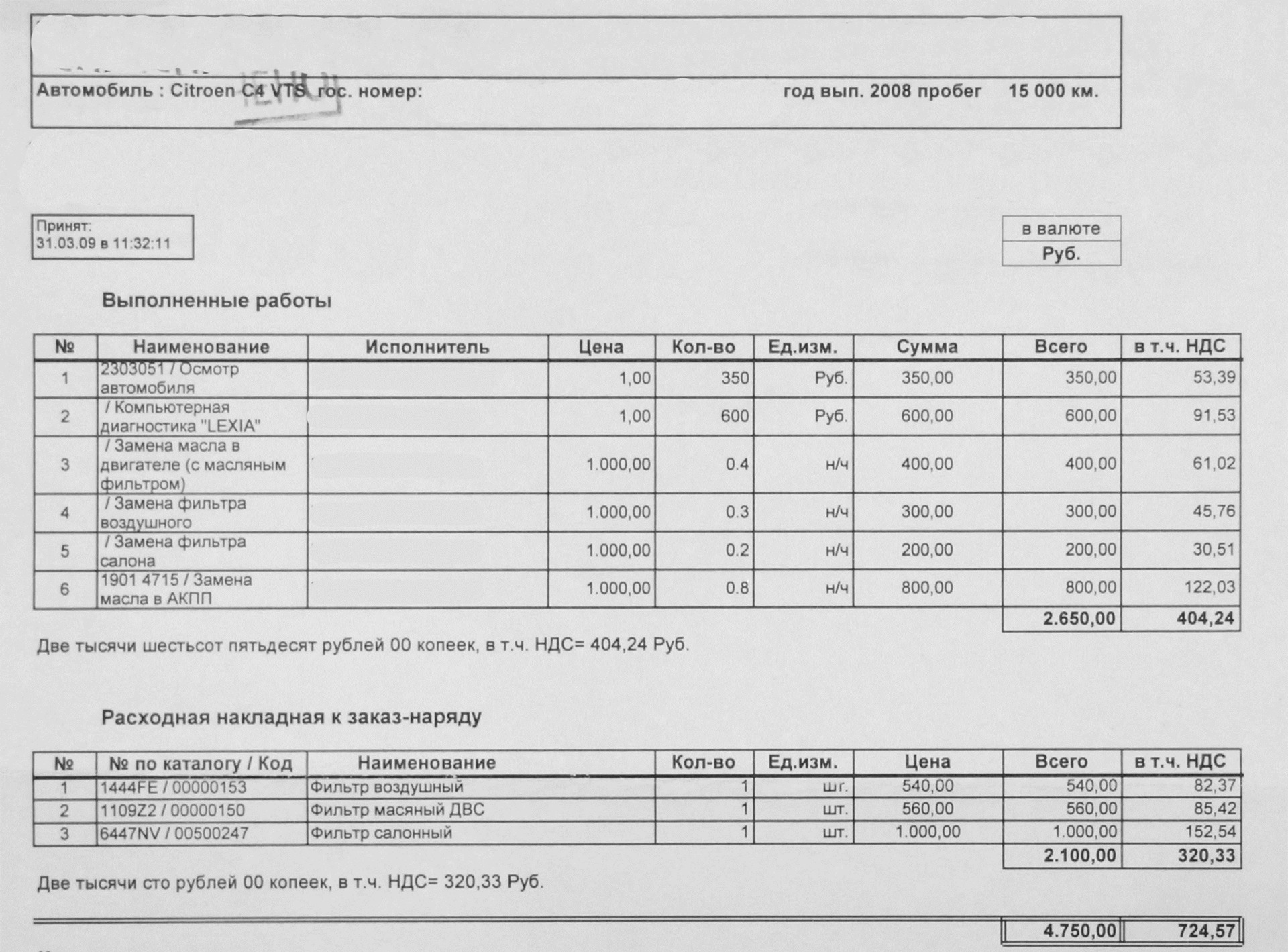 Все ТО которые я проходил — Citroen C4 (1G), 1,6 л, 2008 года ...