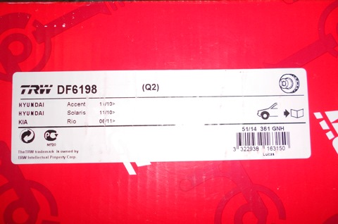 DF6198 Тормозной диск для HYUNDAI, KIA TRW | Запчасти на DRIVE2