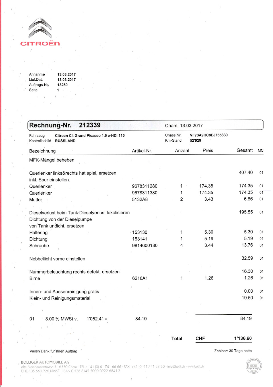 Швейцарский техосмотр — Citroen Grand C4 Picasso (2G), 1,6 л, 2014 года ...