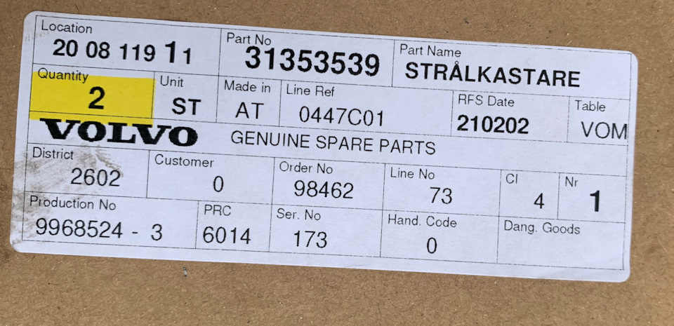 31353539 Фара правая Volvo | Запчасти на DRIVE2