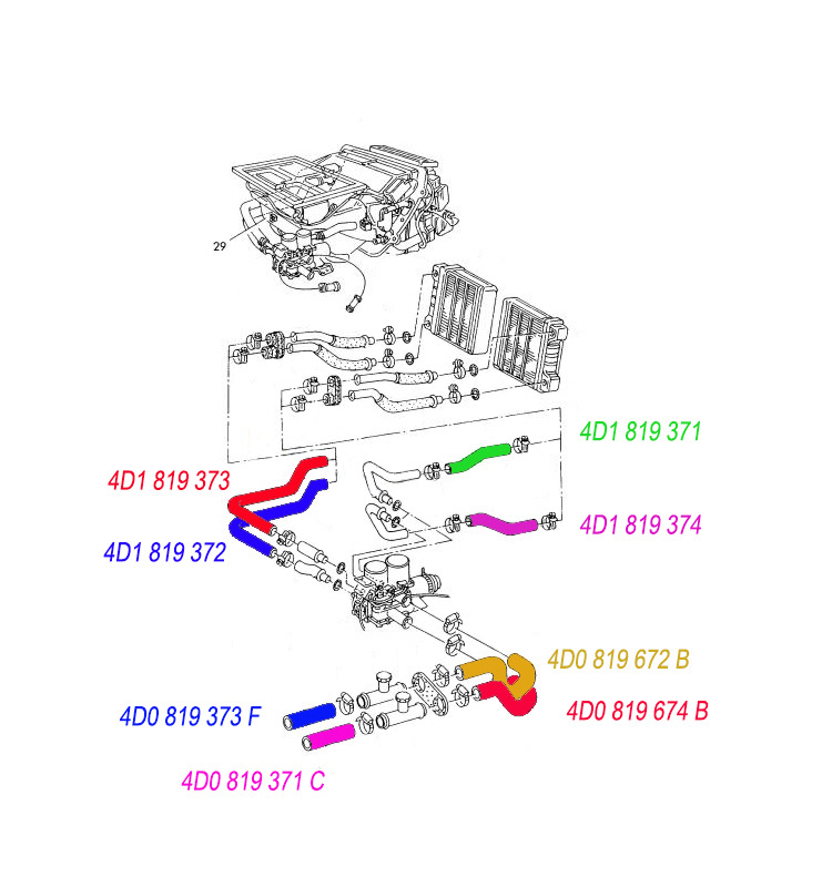 Силиконовые патрубки AUDI A8 D2 мотор 3.7 — 4.2 1994-1999 год — Salers ...