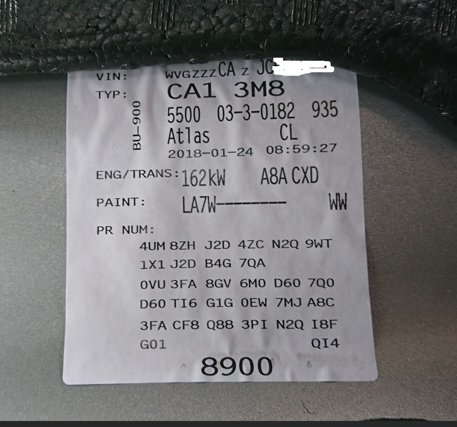 PR-коды (коды комплектации), расшифровка VIN (FAQ Teramont) — DRIVE2