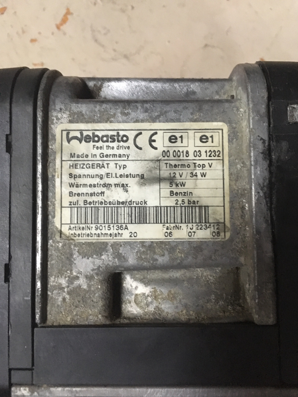 Webasto Thermo Top V 12V/34W — Toyota Corolla (140/150), 1,6 л, 2012 года | другое | DRIVE2