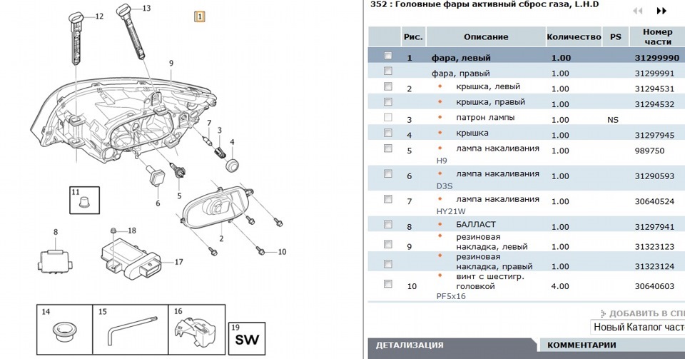 31299990 Основная фара, слева Volvo | Запчасти на DRIVE2