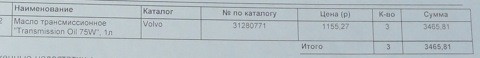 31280771 Масло трансмис. Volvo 75W GL4 M56/58/66/MMT6 (1 л) Volvo ...
