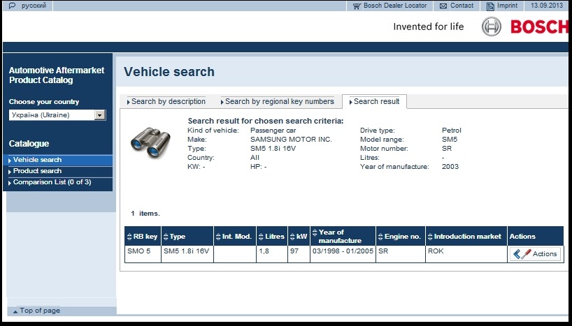 Подбор расходников по Bosch — Samsung SM518 (SQ5), 1,8 л, 2003 года | расходники | DRIVE2