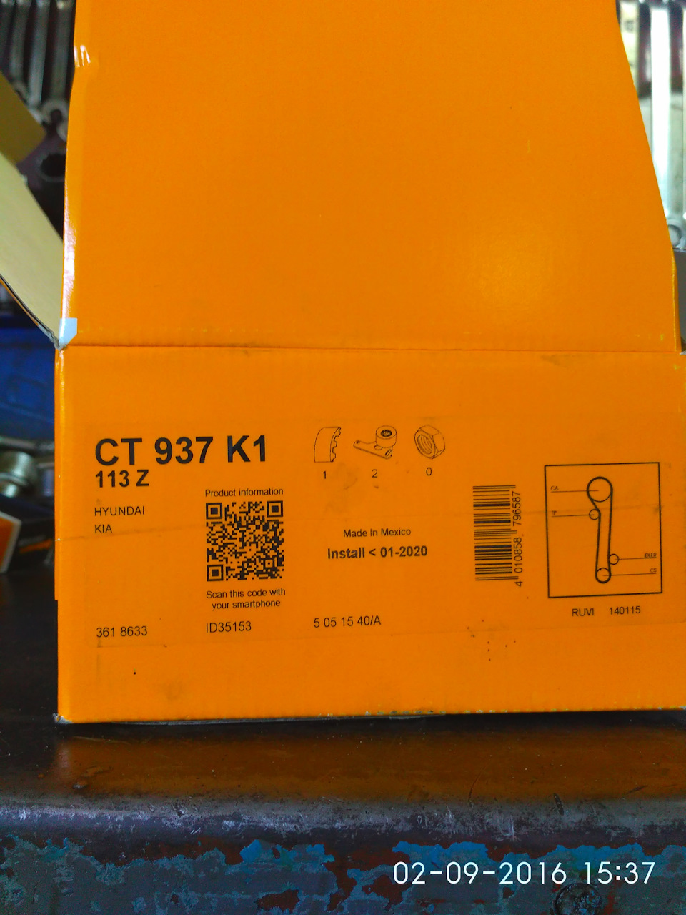 CT937K1 Комплект ремня ГРМ Hyundai 2.0 Z=113 97- CONTITECH | Запчасти ...