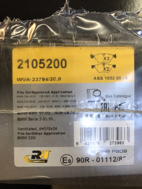 2105200 КОМПЛЕКТ ТОРМОЗНЫХ КОЛОДОК, ДИСКОВЫЙ ТОРМОЗ ROAD HOUSE ...