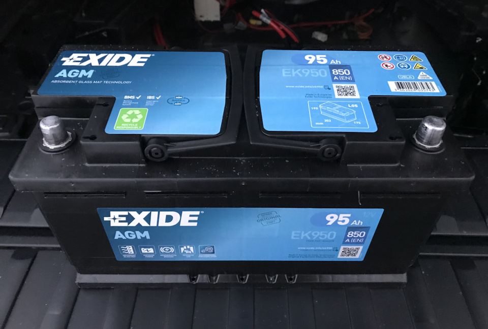 #45 Новый аккумулятор — Exide EK950 AGM — BMW X5 (E53), 3 л, 2004 года ...