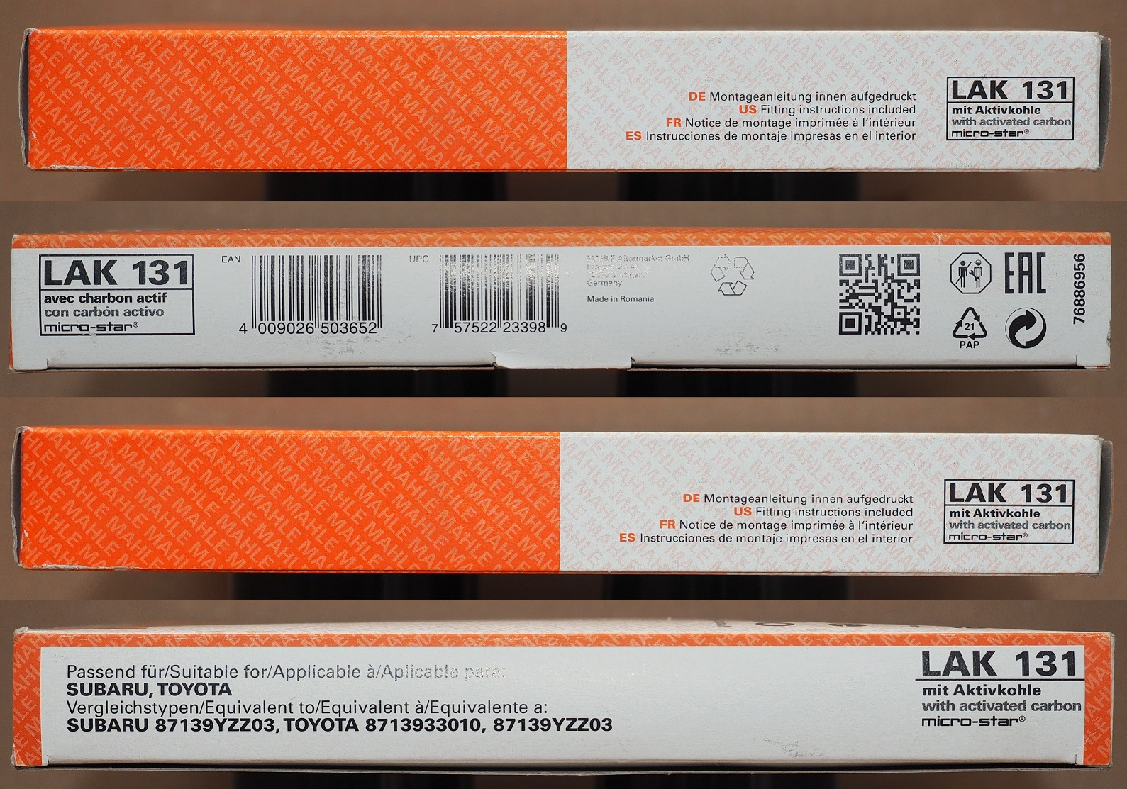 KNECHT/MAHLE LAK 131 Угольный фильтр с активированным углем. — Toyota ...