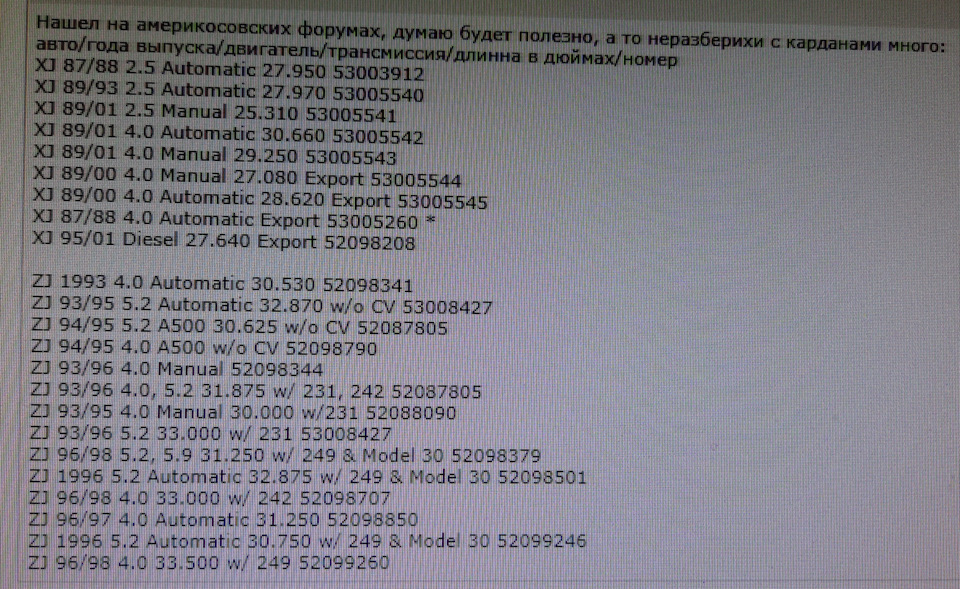 52098208 Вал карданный передний для JEEP CHEROKEE XJ (1990 — 2001 ...