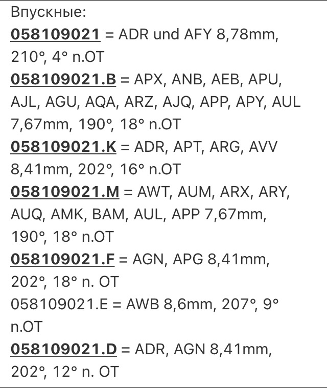 058109021M Распредвал впускной VAG | Запчасти на DRIVE2